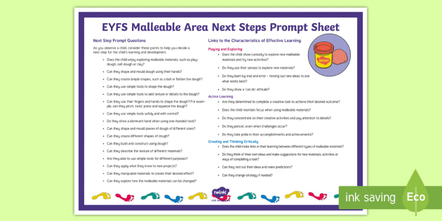 * NEW * EYFS Malleable Area Next Steps Prompt Poster - prompt
