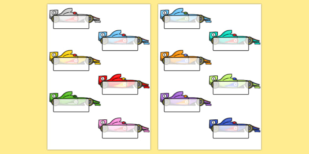 Editable Self Registration Race Car Labels (teacher made)