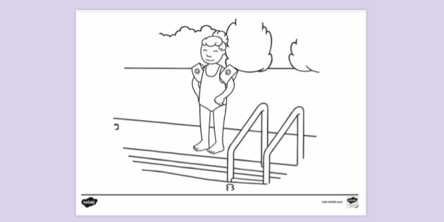 FREE! - Girl Beside Outdoor Pool Colouring Sheet | Colouring Sheets