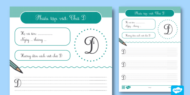 * NEW * Phiếu tập viết chữ D (teacher made)