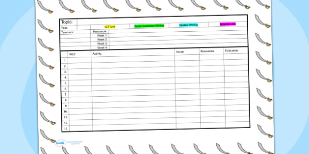 Pirates Themed Editable Mid Term Planning Template - lesson plans