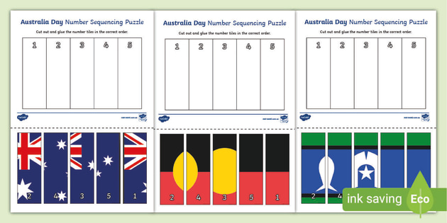 Australia Day Number Sequencing Puzzle - EYLF - Twinkl