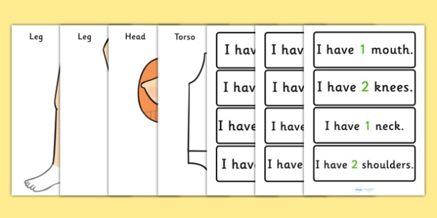 Body Part Counting Cut-Out Activity - ourselves, myself, body