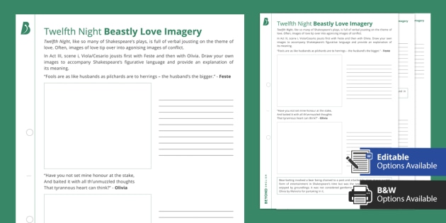 Twelfth Night Love Imagery Worksheet | GCSE Shakespeare