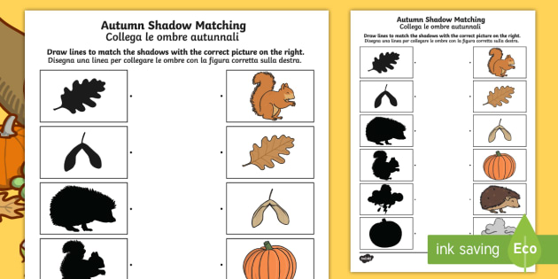 Autumn Shadow Matching Worksheet / Worksheet English/Italian - Autumn ...