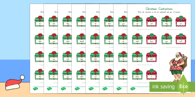 New Zealand Christmas Contractions Worksheet / Worksheets