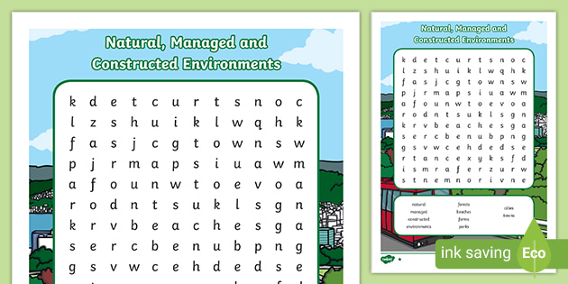 Natural, Managed and Constructed Environments Word Search