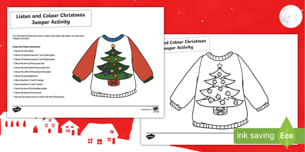 Listen and Colour Christmas Jumper (Teacher-Made)