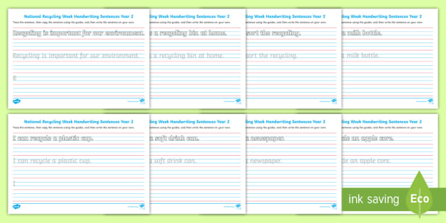 National Recycling Week Year 2 Handwriting Worksheet - English