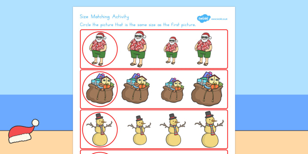 Christmas Themed Size Matching Worksheet