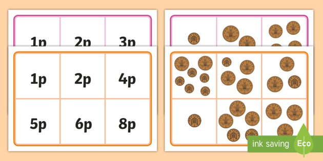Money Bingo to 10p Using 1p and 2p Coins (teacher made)