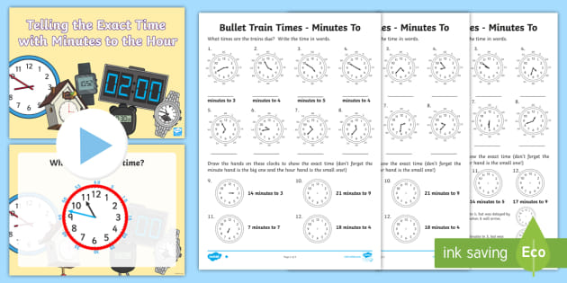 Telling the Time Exact Minutes to Task Setter Powerpoint and Worksheets