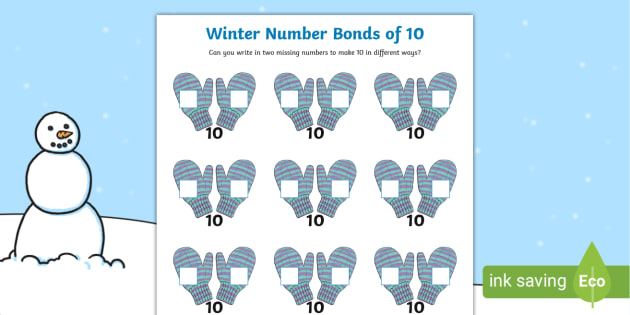 Winter Themed Number Bonds to 10 Worksheet / Worksheet