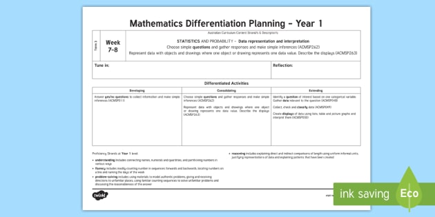 Year 1 Statistics Mathematics Differentiated Plan