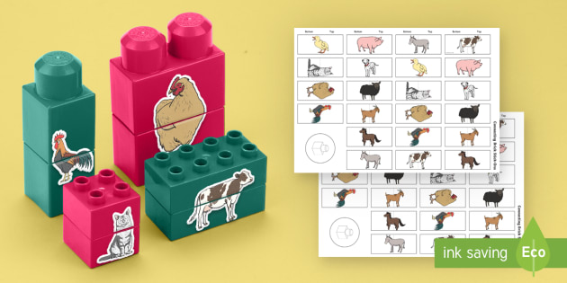 Farm Animals Matching Connecting Bricks Game (teacher made)