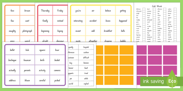 New Zealand Reading Gold Sight Word Bingo
