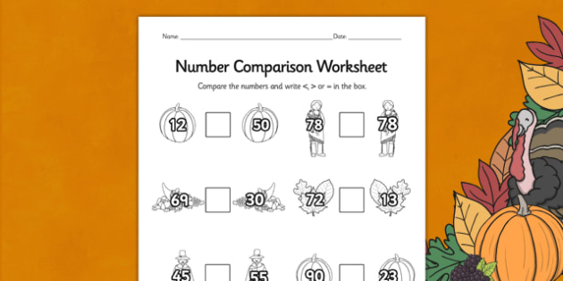 Thanksgiving Number Comparison Worksheet (teacher made)