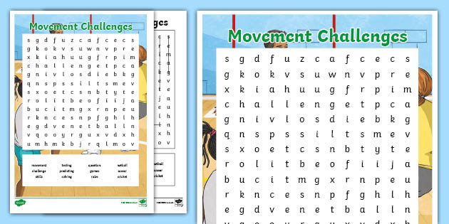 Movement Challenges Word Search (teacher made)