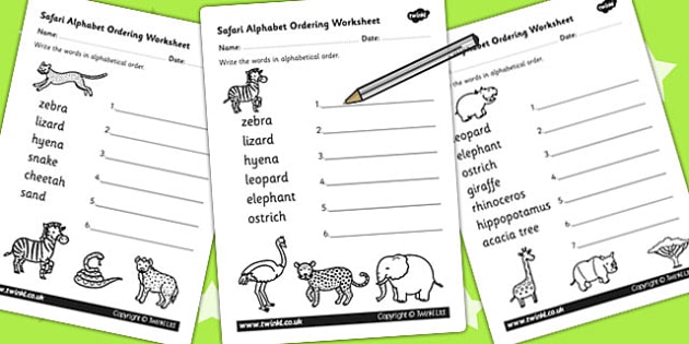 Safari Alphabet Ordering Worksheets