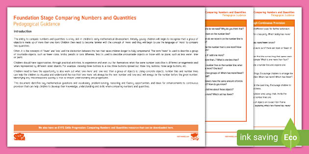 EYFS Maths Pedagogical Guidance: Comparing Numbers and Quantities