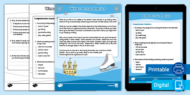 2nd Grade Winter Across America Reading Comprehension