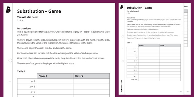 👉 Substitution Game | KS3 Maths | Beyond (teacher made)