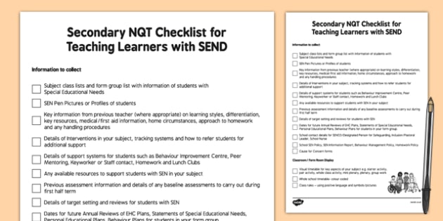 Secondary ECT Checklist SEND (teacher made)