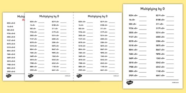 Multiplying by 0 A5 Worksheet / Worksheet