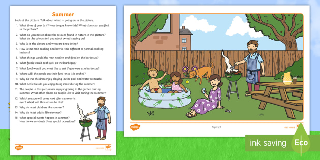 Summer Oral Language Worksheet / Worksheet