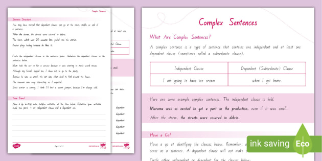 Complex Sentences Worksheet