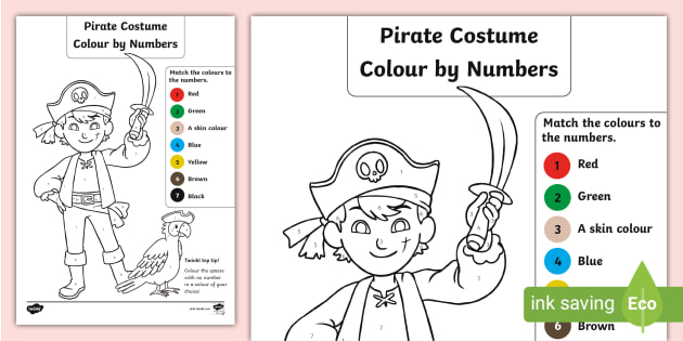 FREE! - Pirate Costume Colour by Number (teacher made)