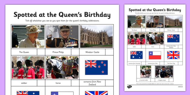 The Queen's Birthday Celebrations Spotter Worksheet / Worksheet
