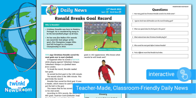 ESL A2 Reading Interactive PDF Ronaldo Highest-Scoring Player