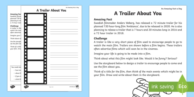 All About Me Movie Trailer Text Template - Parents - English