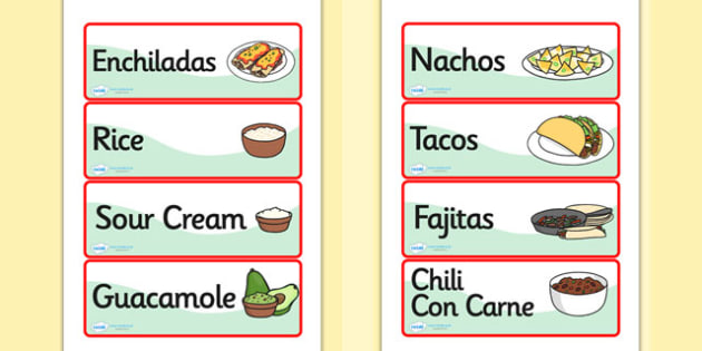 Mexican Restaurant Role Play Labels - ESL Restaurant Role Play