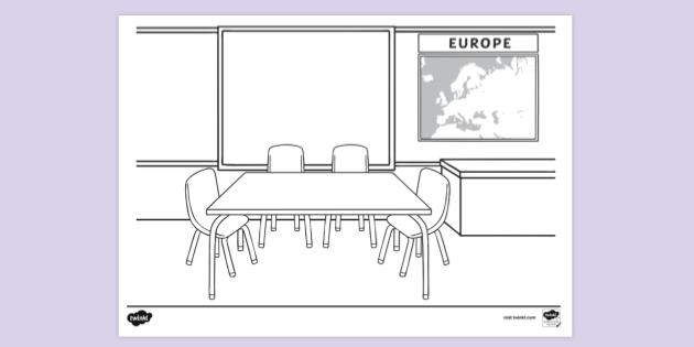 FREE! - Desk in a Classroom Colouring Sheet (teacher made)