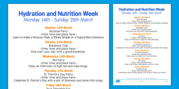 Elderly Care Hydration and Nutrition Week Plan