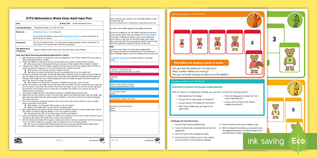 EYFS Maths: Number Recognition Races Whole Class Adult Input Plan and ...