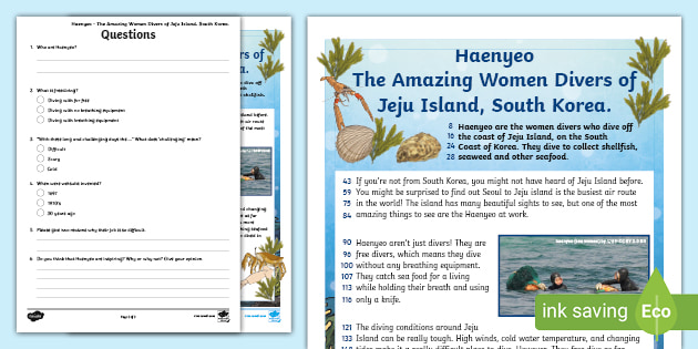 ESL Reading Comprehension: Women Divers in South Korea