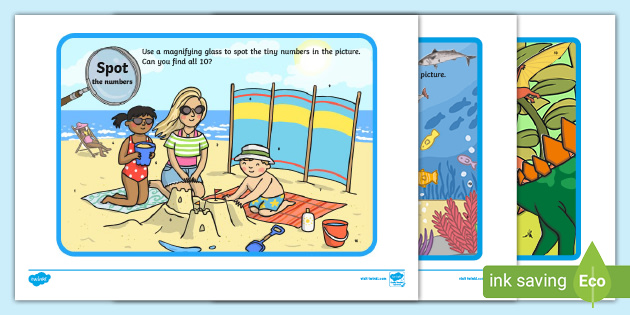 Numbers 0-10 Scene Magnifying Glass Worksheets- phonics, letters and sounds