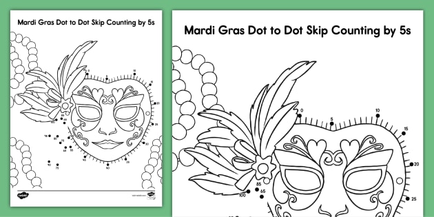 Mardi Gras Dot to Dot Skip Counting by 5s