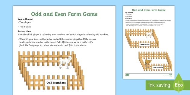 Odd and Even Numbers Farm Game (teacher made)