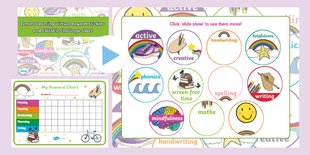 Remote Learning Virtual Reward Stickers and Editable Challenge Sheet
