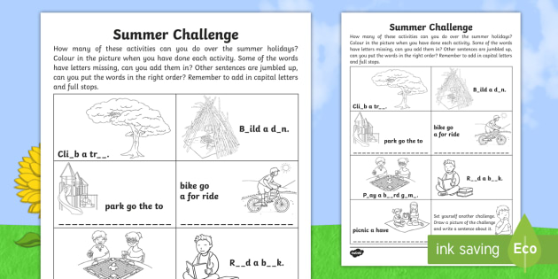 KS1 Summer Challenge Worksheet (teacher made)