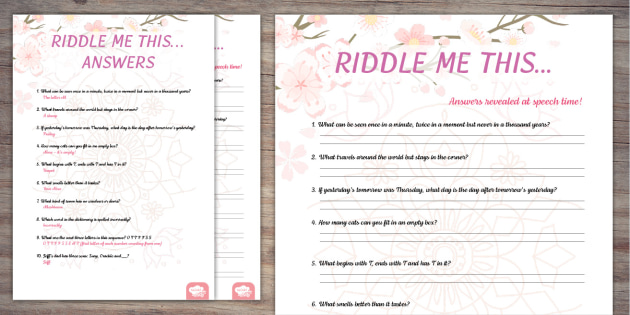 Wedding Breakfast Riddles | Twinkl Party (teacher made)