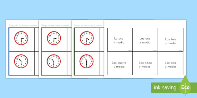 Bingo: Decir la hora - y media (teacher made)
