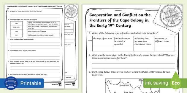 Activity Sheet based on Cape Colony Frontier Wars