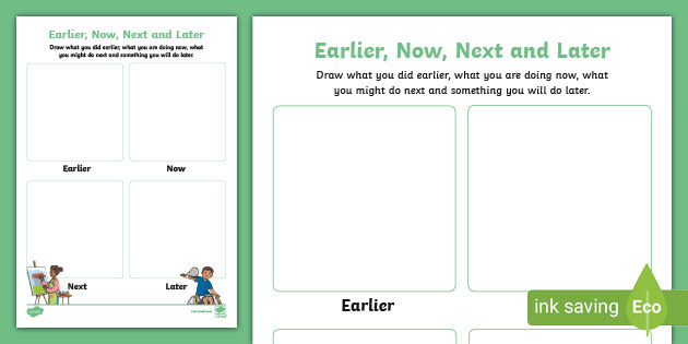 👉 Earlier, Now, Next and Later Worksheet (teacher made)