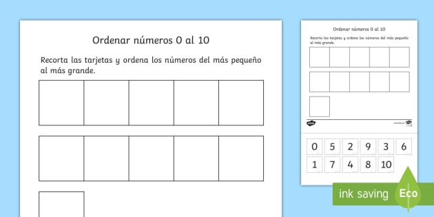 Ordenar números del 0 al 10 Ficha de números