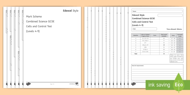 Edexcel Style GCSE Combined Science Cells and Control Test